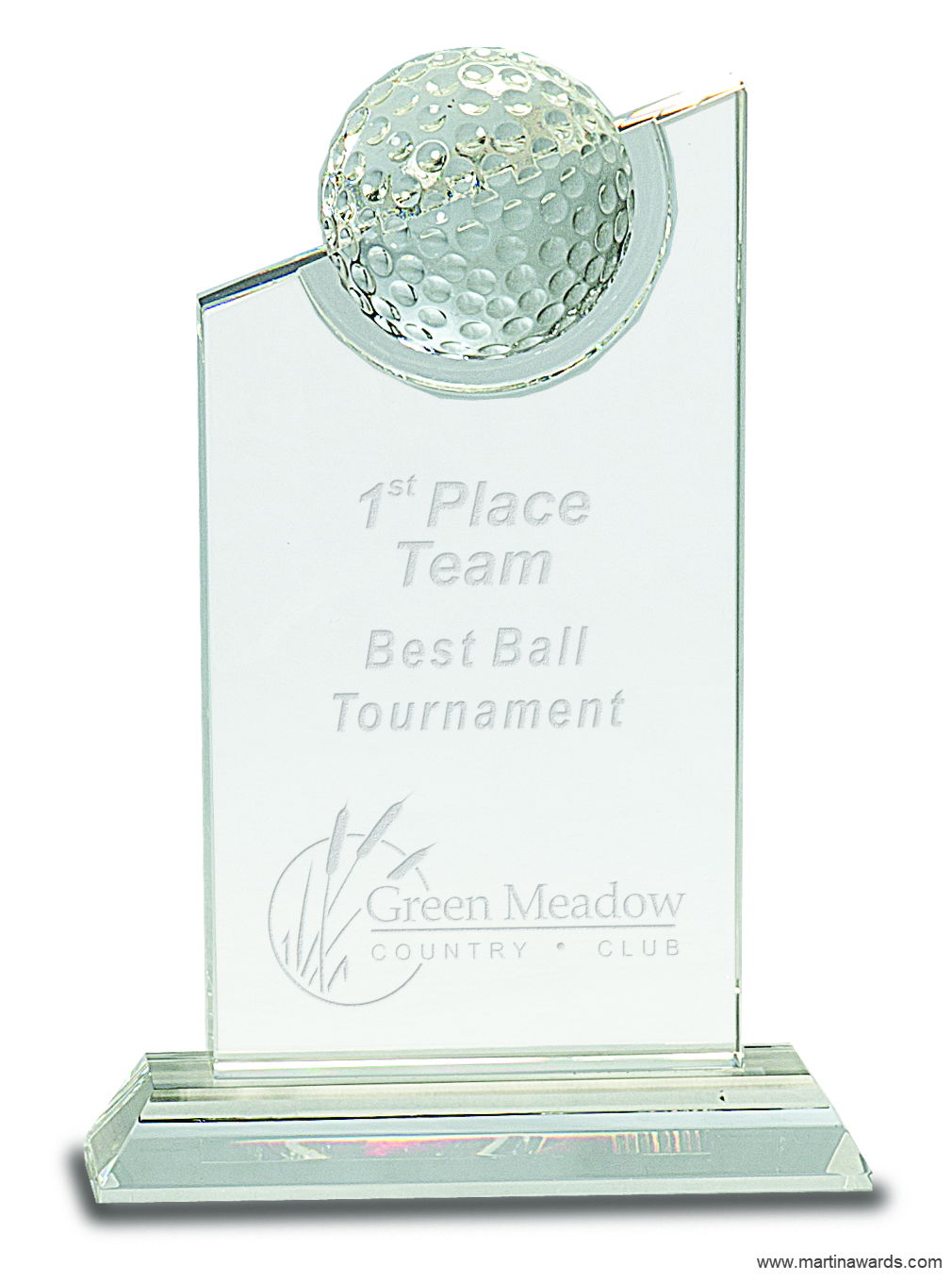 Clear Crystal with Inset Golf Ball Award - Martin Awards
