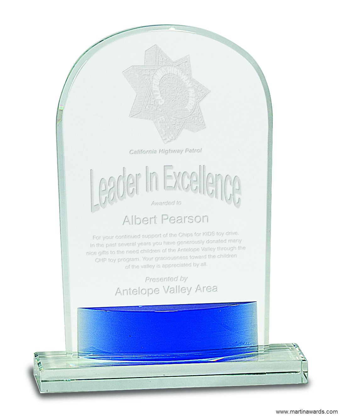 Crystal Arch with Blue Accent - Martin Awards