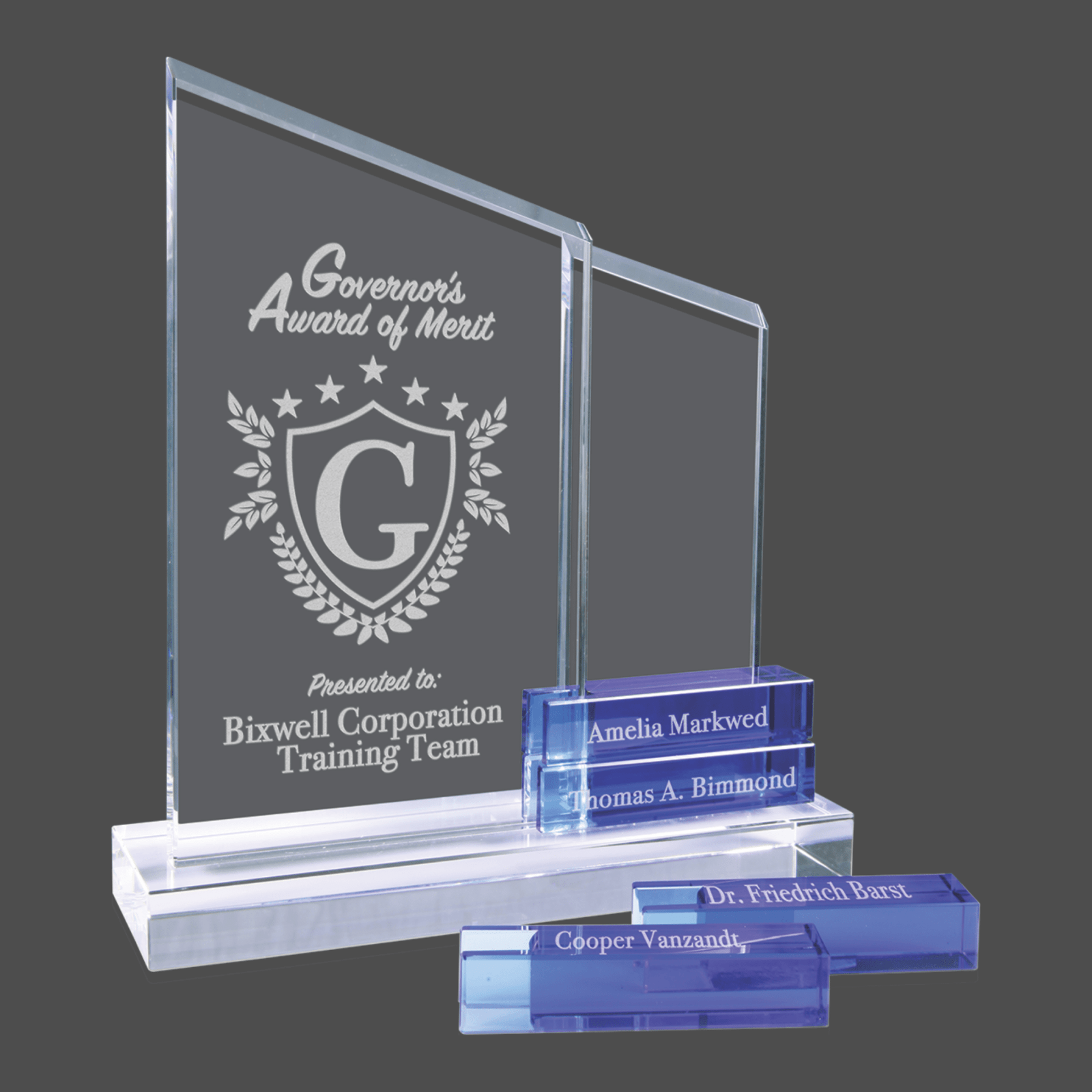 Justly Blue Blocks Crystal Perpetual Stand-up Plaque - Martin Awards