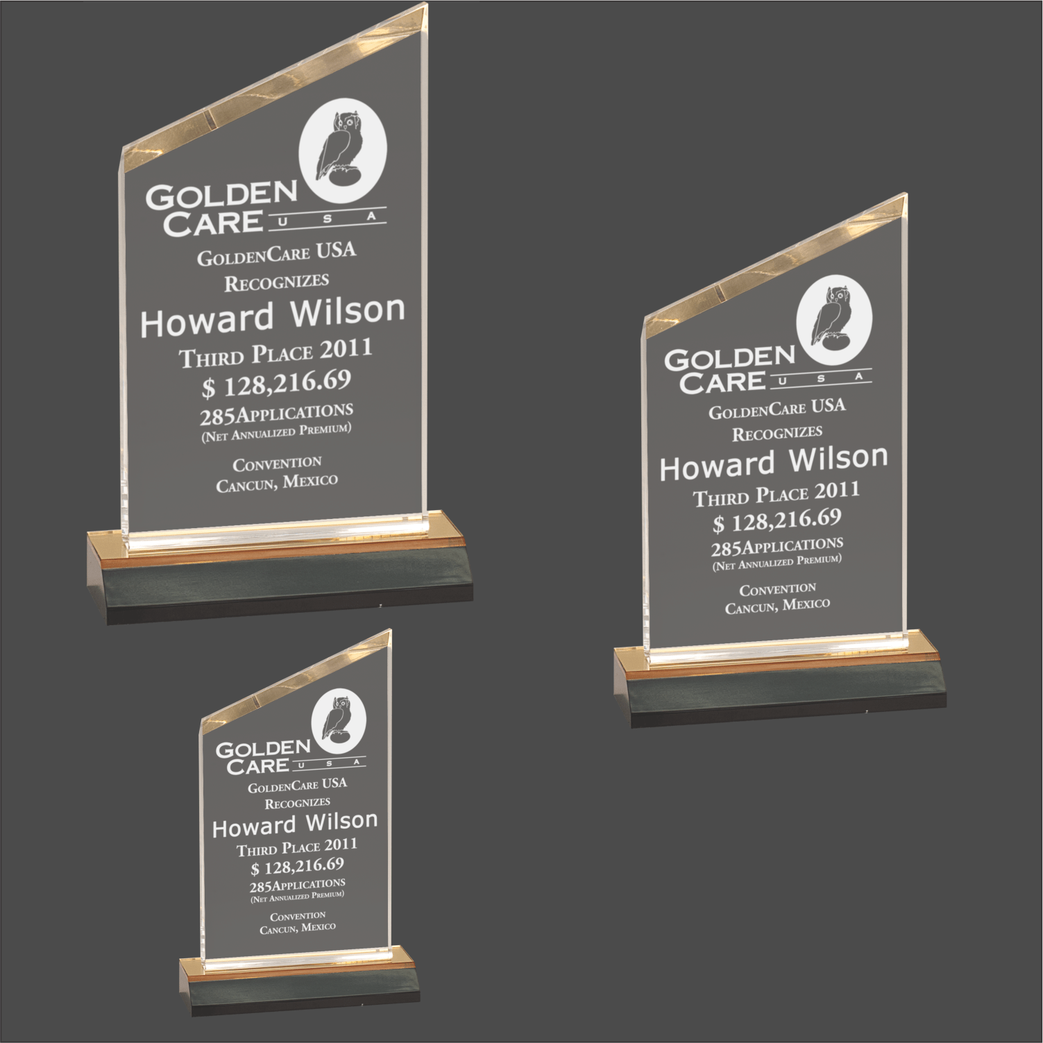 Gold Reflection Beveled Peak Acrylic with Gold Mirror Base - Martin Awards