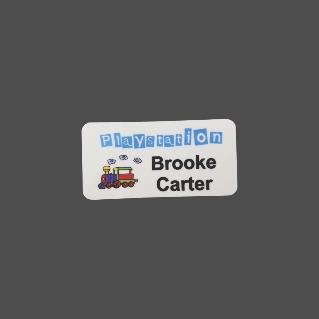 1 1/2" x 3" White Plastic 4-Color Process Name Badge - Martin Awards